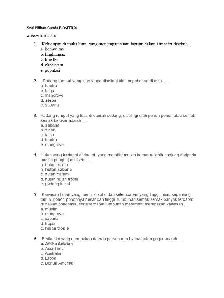 Soal Pilihan Ganda Biosfer Kelas XI | PDF