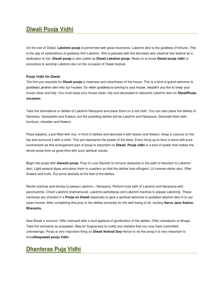 Diwali Pooja Vidhi | Download Free PDF | Hindu Worship | Indian Religions