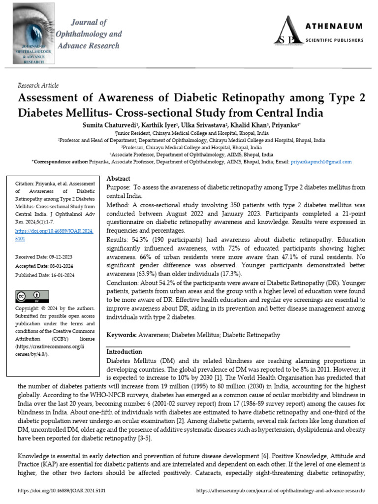 Assessment of Awareness of Diabetic Retinopathy Among Type 2 Diabetes ...