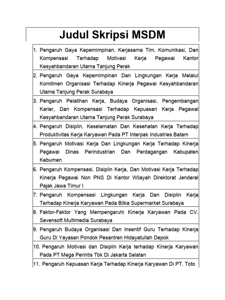 Judul Skripsi MSDM Terbaru 2025 | PDF
