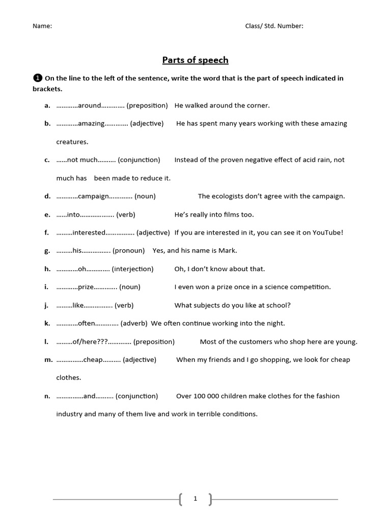 Test On Part of Speech | PDF | Part Of Speech | Verb