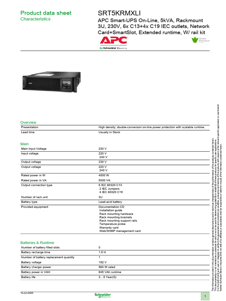 APC SRT5KRMXLI UPS Specifications | PDF | Mains Electricity ...