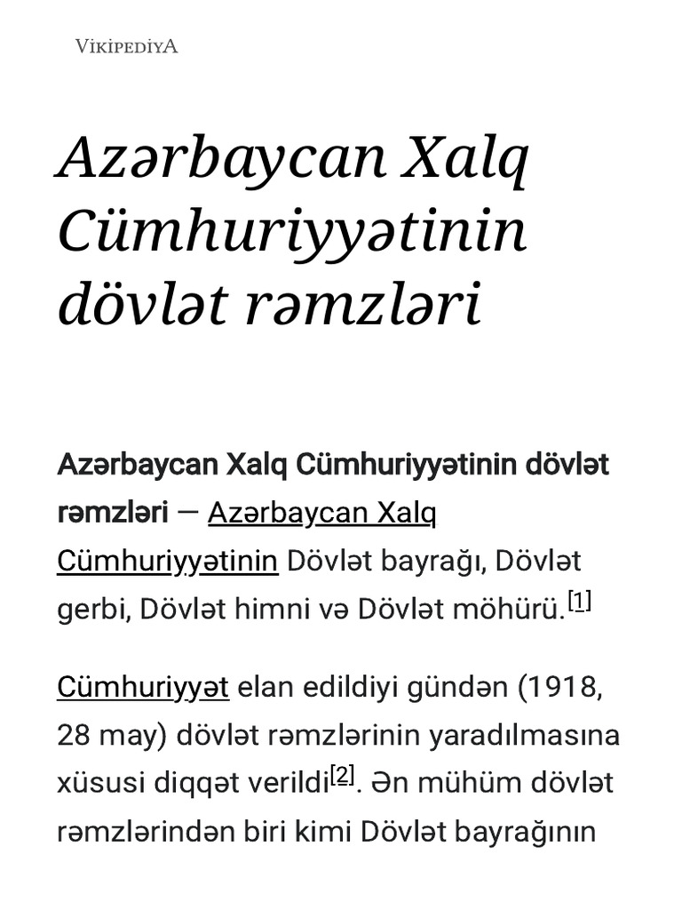 Azərbaycan Xalq Cümhuriyyətinin Dövlət Rəmzləri - Vikipediya | PDF