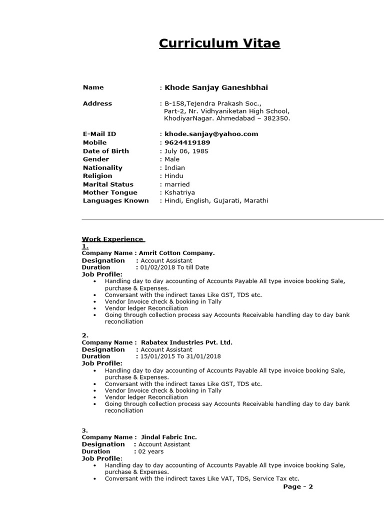 CV Sanjay-Change-11!11!19 Cahange Resume | PDF | Accounts Payable | Value Added Tax