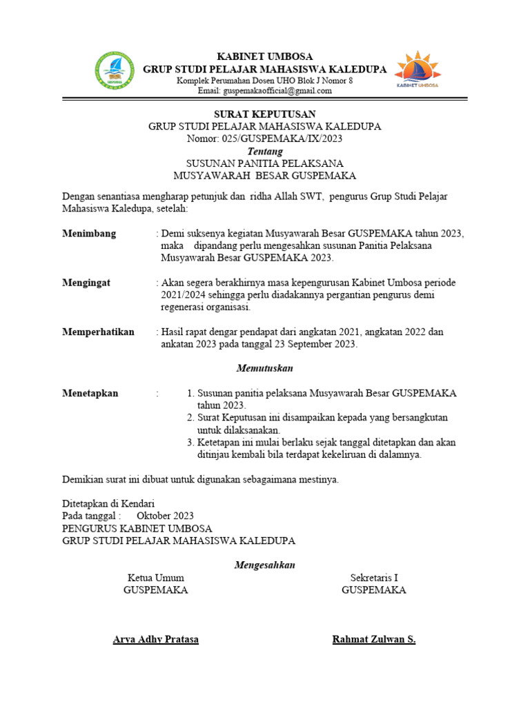 SK Panitia Mubes GUSPEMAKA | PDF
