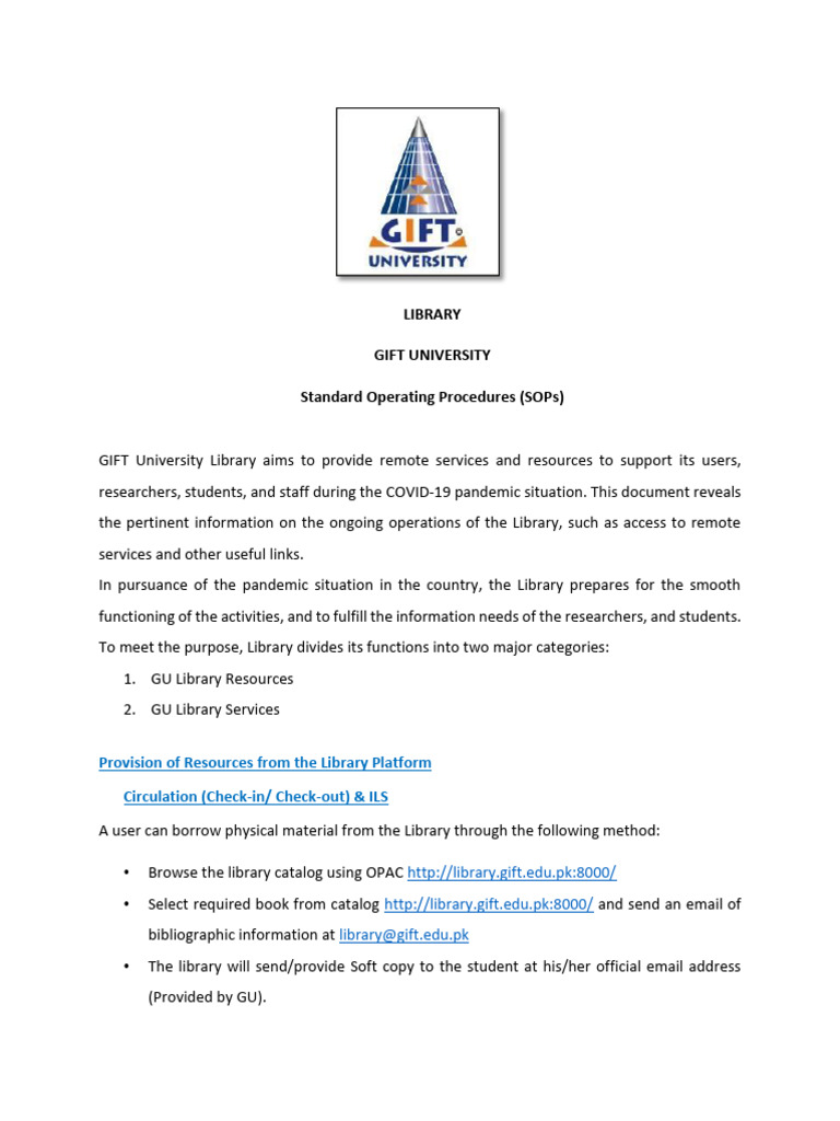 GU Library SOPs For Students-COVID 19 | PDF | Libraries | Databases