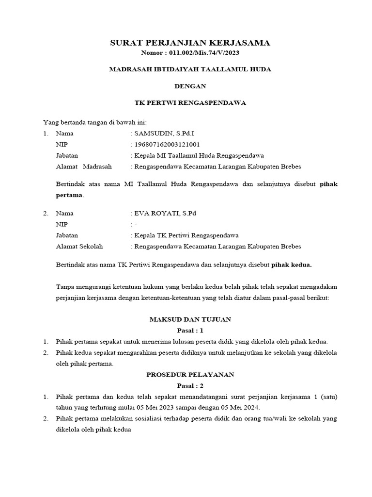 MoU DG TK Pertiwi | PDF | Hukum