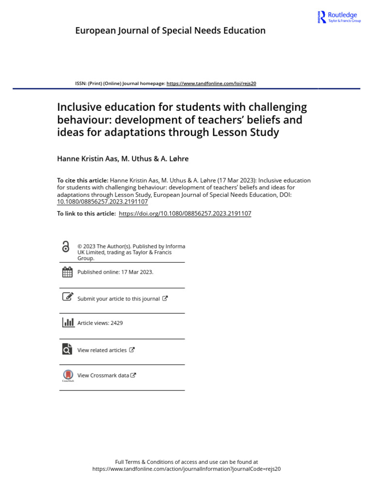 Inclusive Education For Students With Challenging Behaviour Development ...