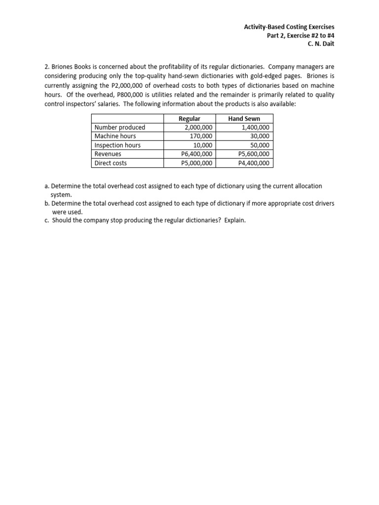ABC Exercises #2 To #4 | PDF | Management Accounting | Marketing
