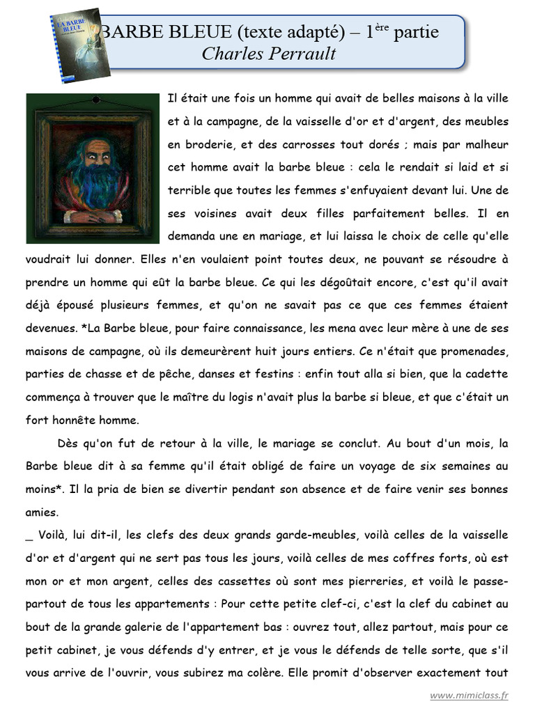 Tapuscrit Et Questions Barbe Bleue | PDF | Contes de fées allemands ...
