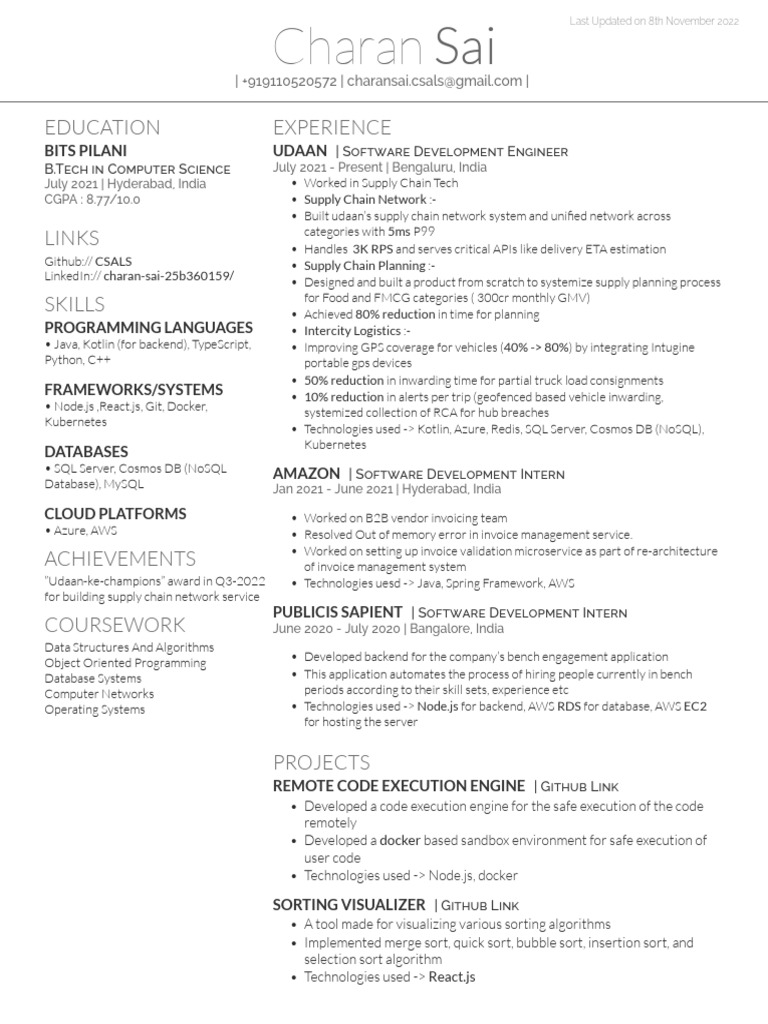Charan Sai Resume 1 | PDF | Computer Engineering | Software