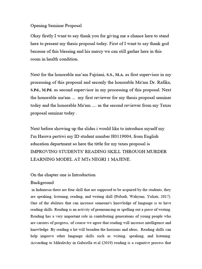 Opening Seminar Proposal | PDF | Reading Comprehension | Learning