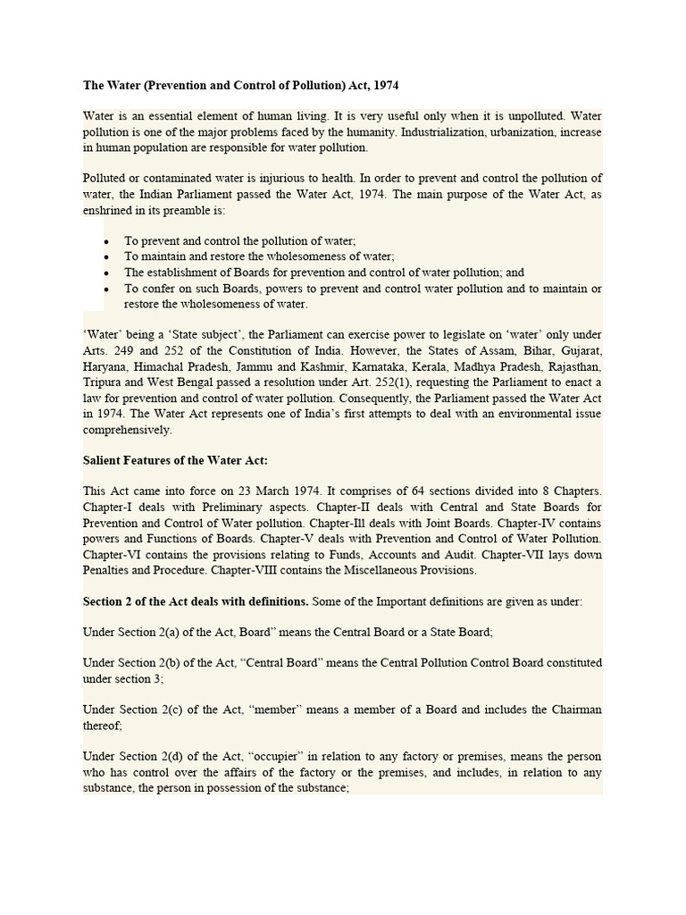 The Water Act LLB | PDF | Sewage Treatment | Effluent