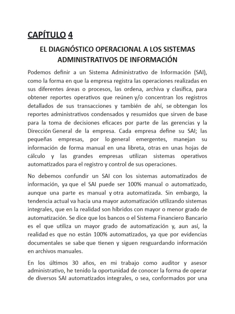 Cap 4 Diagnóstico Operacional A Los SAI | PDF | Información | Usuario ...