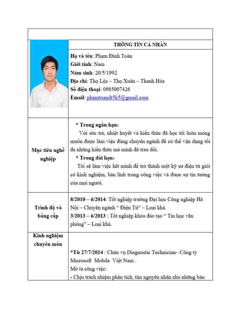 CV Tóm tắt | PDF
