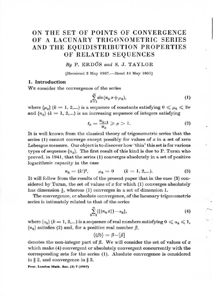 1957 10erdos Pdf Limit Mathematics Sequence 