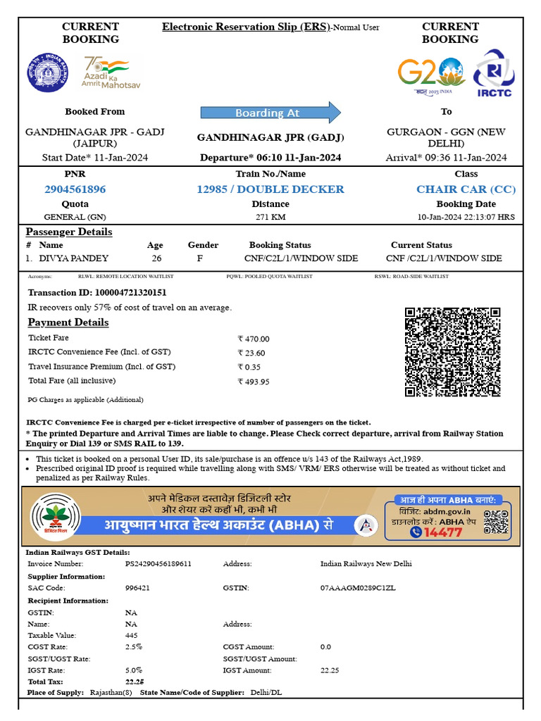 Double Decker Chair Car (CC) : Current Booking Electronic Reservation ...