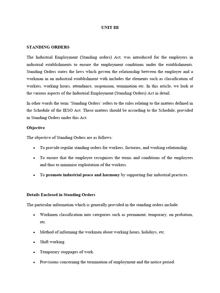 Standing Orders (Unit III) | PDF | Employment | Standing (Law) Standing Orders (Unit III) | PDF | Employment | Standing (Law)