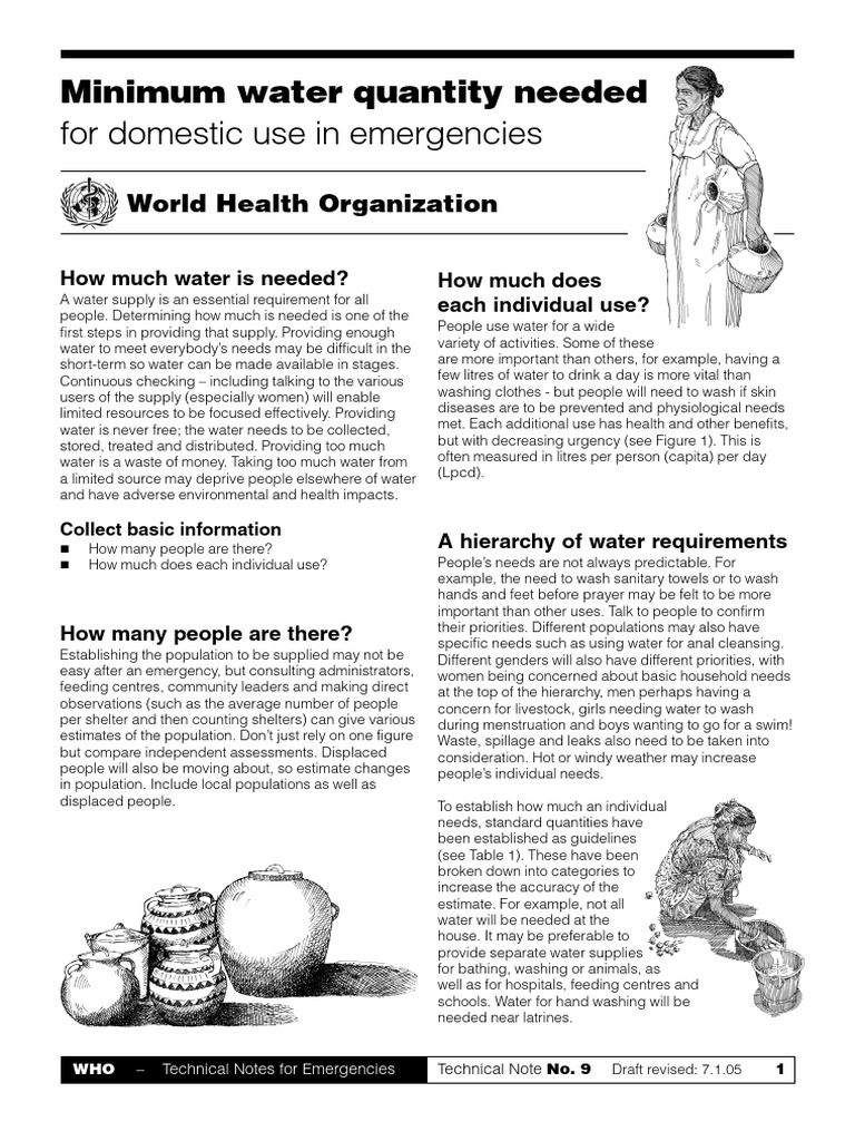 WHO Technical Notes For Emergencies - Minimum Water | PDF | Water ...
