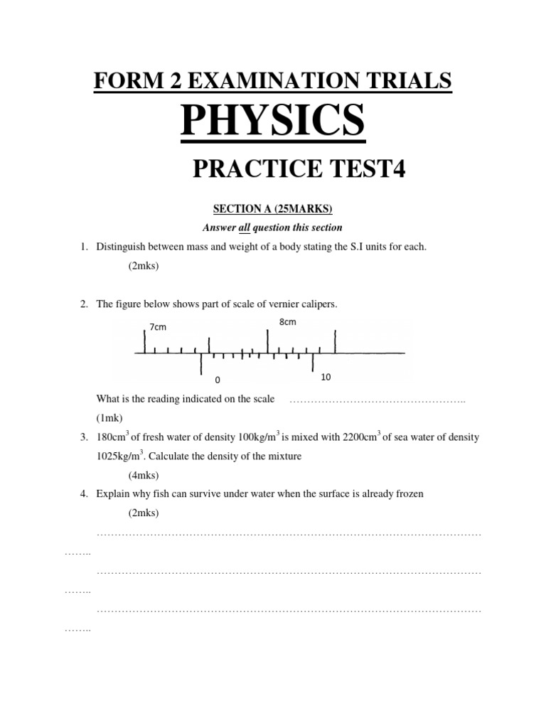 FORM 2 EXAMINATION TRIALS PHYSICS | PDF | Waves | Density