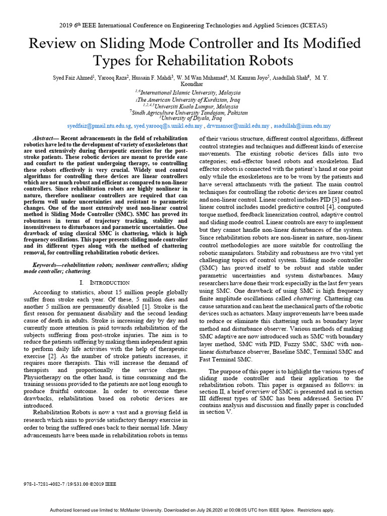 Review On Sliding Mode Controller and Its Modified Types For Rehabilitation Robots | PDF ...