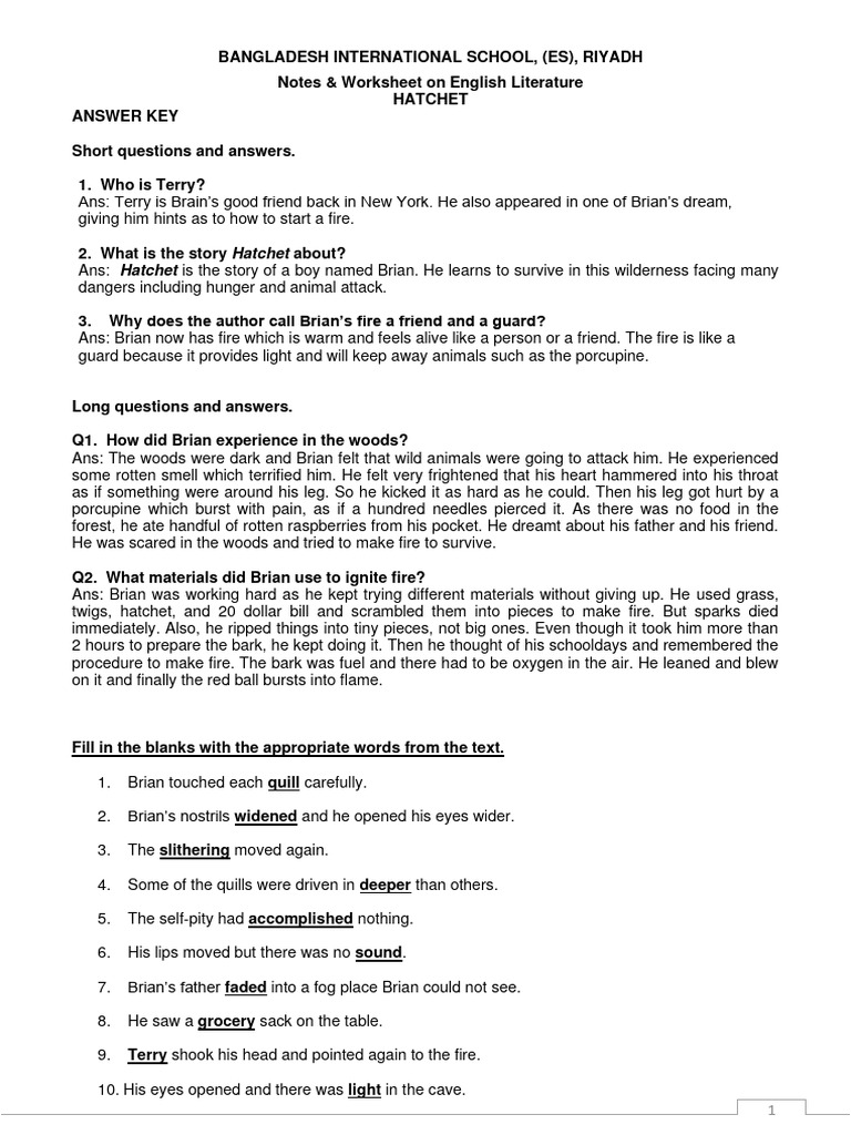 Ans Key To Hatchet | PDF