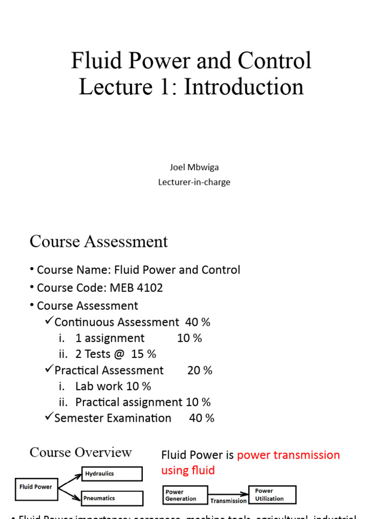Fluid Power and Control-Lecture 1 | PDF | Actuator | Pump