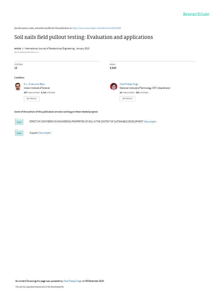Soil Nails Field Pull Out Testing Evaluation and Applications | PDF ...