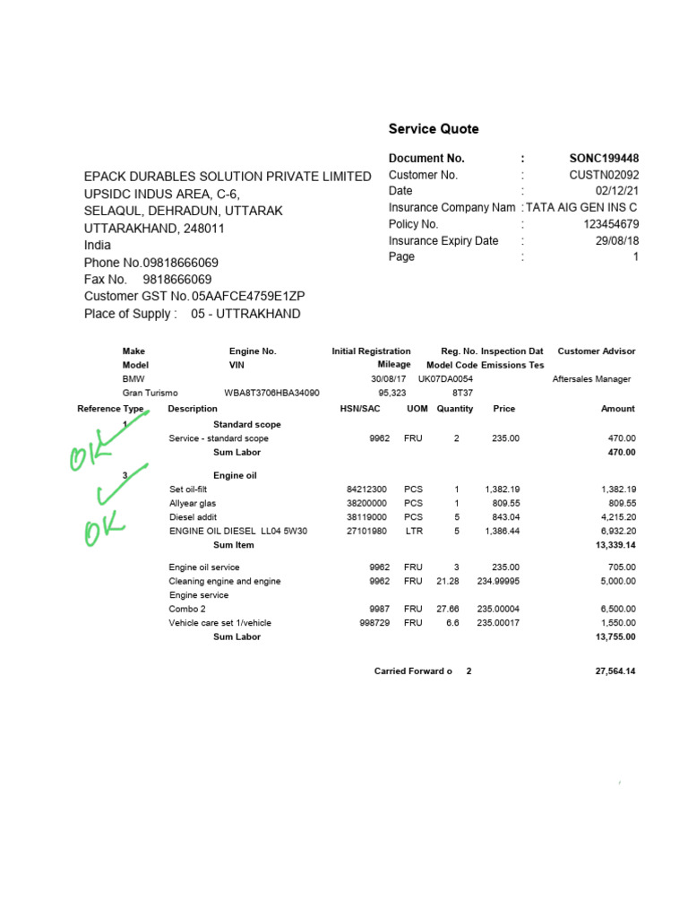 0054 - Service Quote | PDF | Vehicles | Automotive Technologies