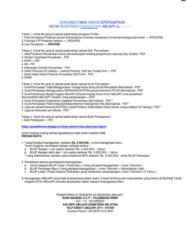 Syarat Pendaftaran Abujapi Online 2022 | PDF
