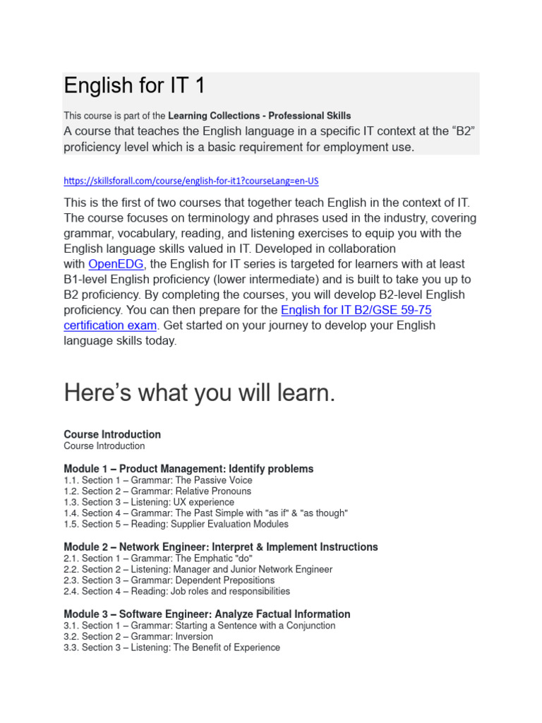 English For IT 1 | PDF | English Language | Grammatical Tense