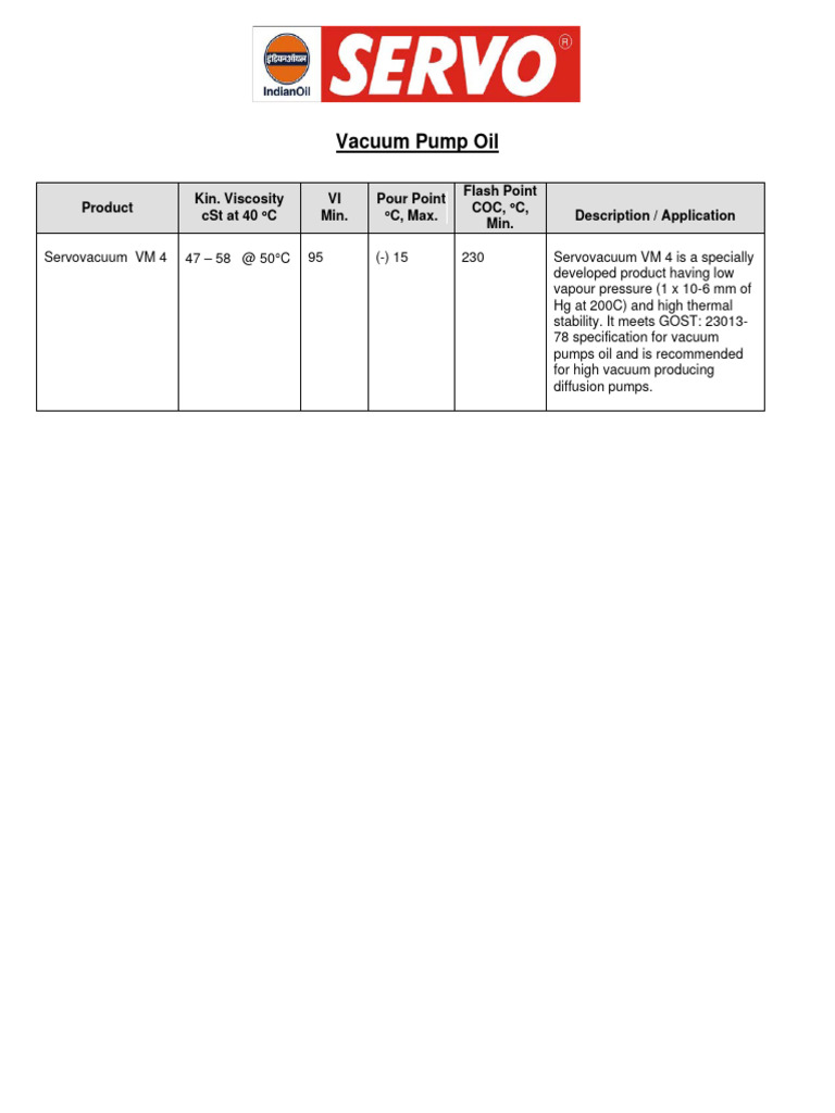 Servovacuum VM 4 Oil Specifications | PDF | Technology & Engineering