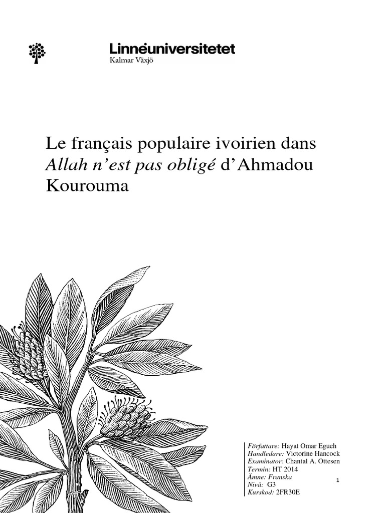 Ivorian Popular French in Kourouma's Novel | PDF | Linguistics | Human ...