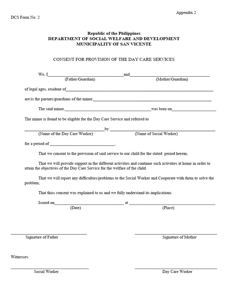 Consent Formforprovision of Daycare Service | PDF
