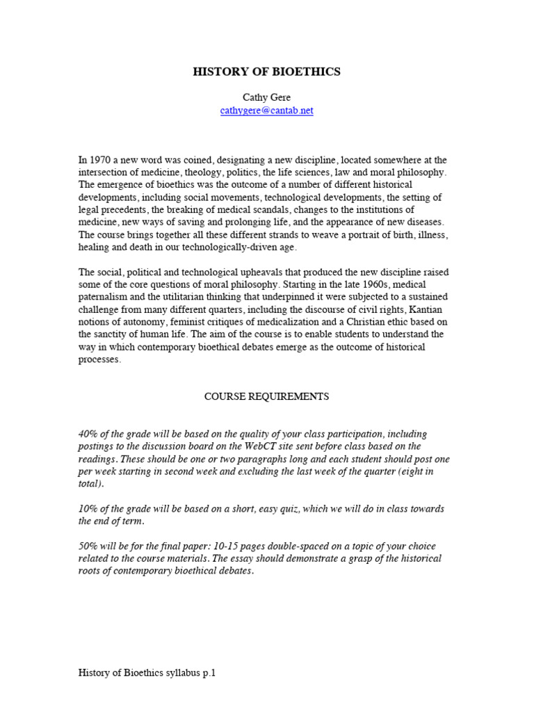 History Bioethics | PDF | Bioethics | Medicine