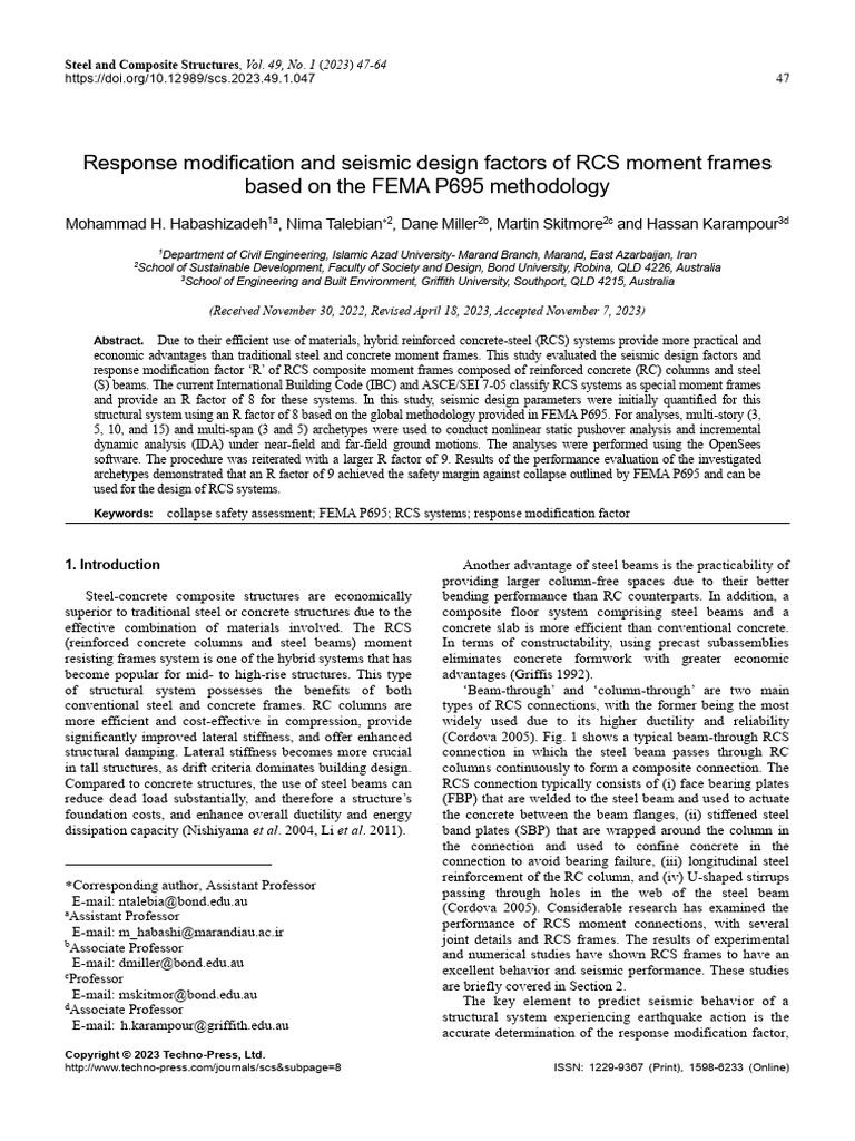 Response Modification and Seismic Design Factors of RCS Moment Frames Based On The FEMA P695 ...