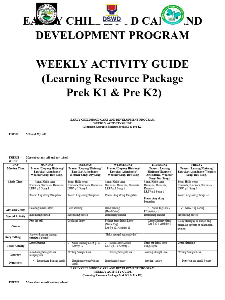 Consolidated Weekly Activity Guide 1 | PDF