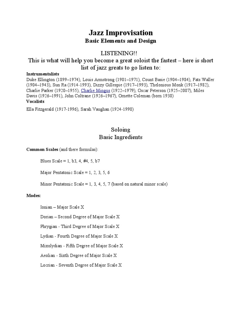 Jazz Improvisation for Musicians | PDF