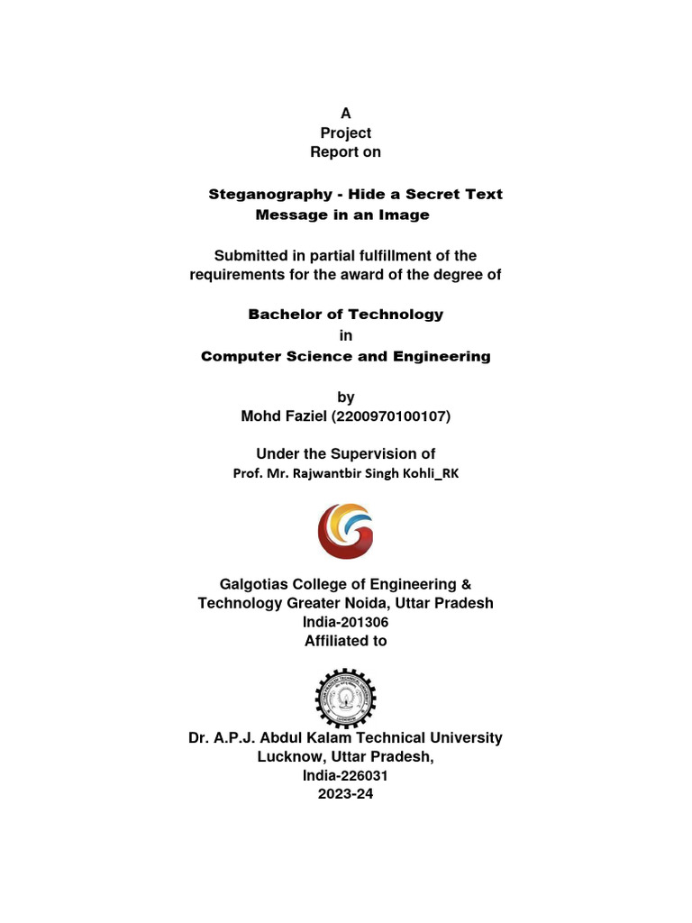 Stegnography Project Final Report | PDF | Cryptography | Computing