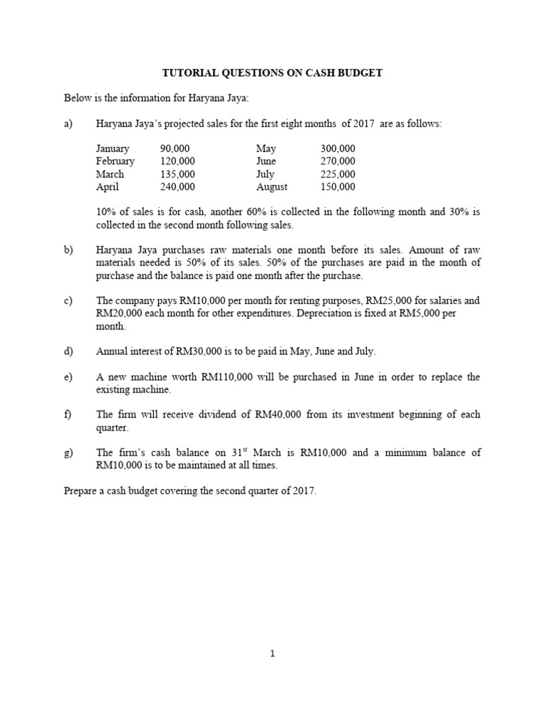 2 Tutorial Question and Answer On Cash Budget | PDF | Dividend | Financial Services