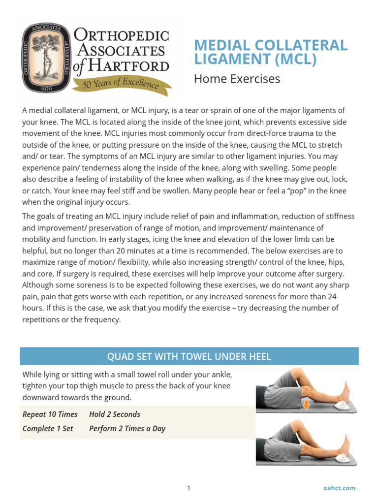 Oah Medial Collateral Ligament Exercises | Download Free PDF | Knee ...
