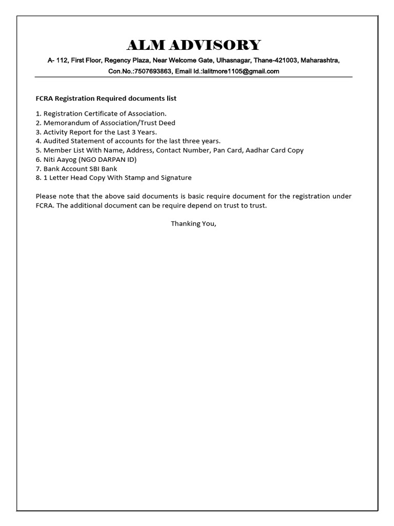 Check List Fcra | PDF