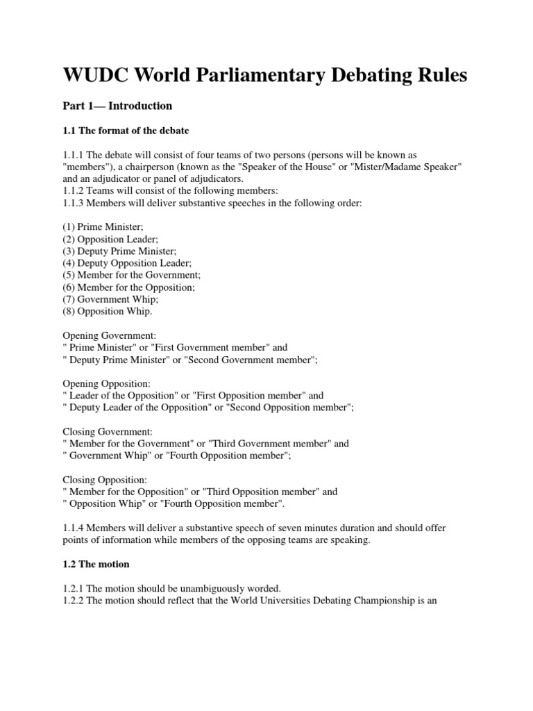 WUDC World Parliamentary Debating Rules | PDF | Public Sphere | Government