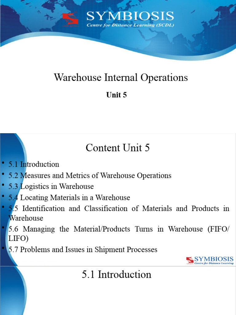 Warehouse Internal Operations Unit 5 | PDF | Warehouse | Logistics