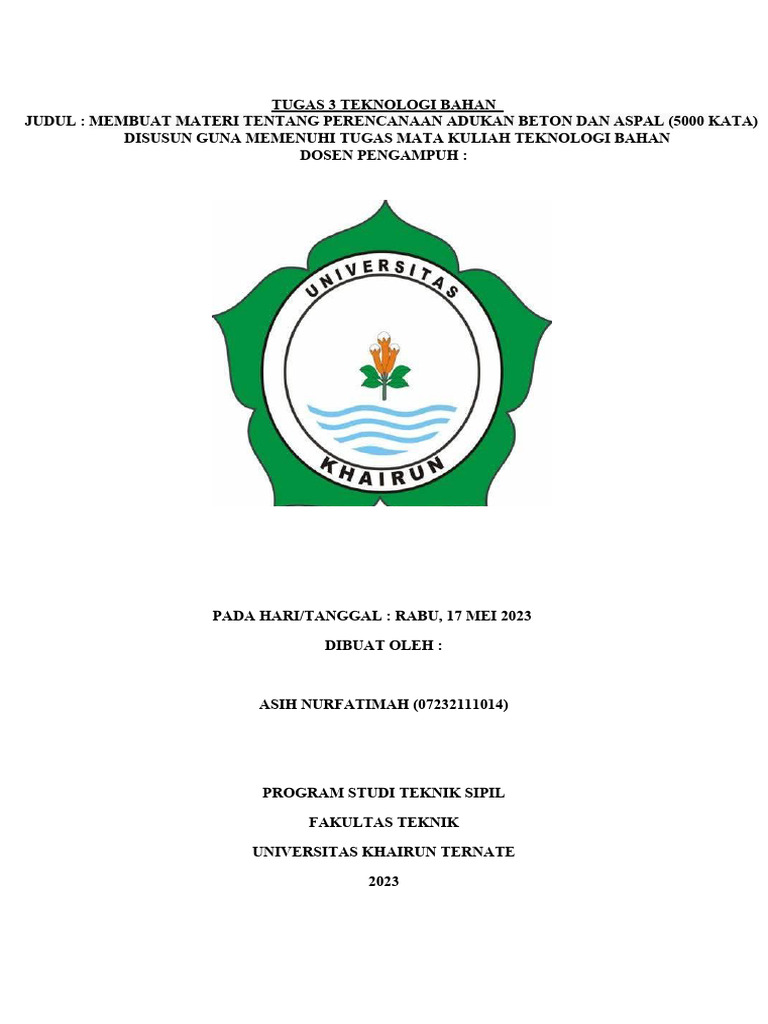 Tugas Tekban 3, Pencampuran Adukan Beton Dan Aspal (Asih Nurfatimah ...