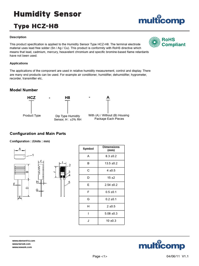 Humidity Sensor: Type HCZ-H8 | PDF | Electrical Resistance And Conductance | Electrical Engineering