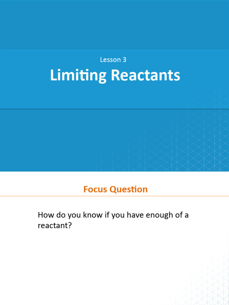 Lesson 10 3 Limiting Reactants Pdf Mole Unit Chemical