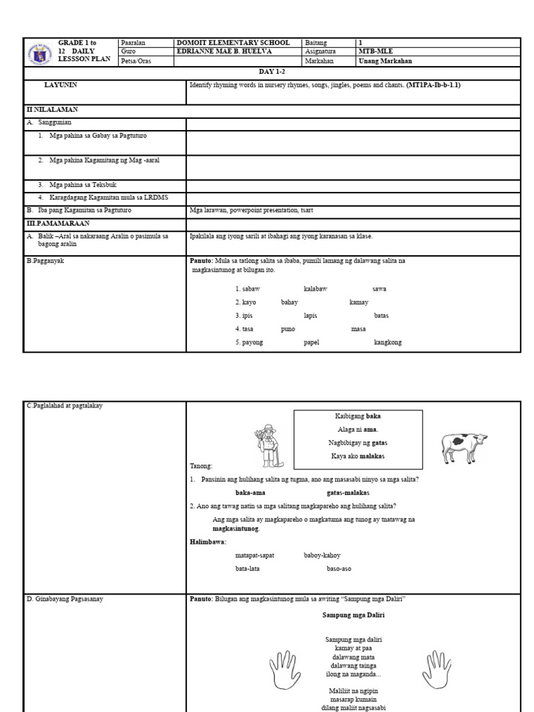 MTB-MLE 1 Week 2 Day 1-2. 090954 | PDF