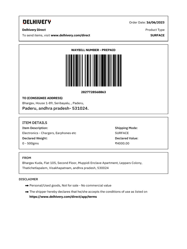Delhivery Courier Slip Format | PDF