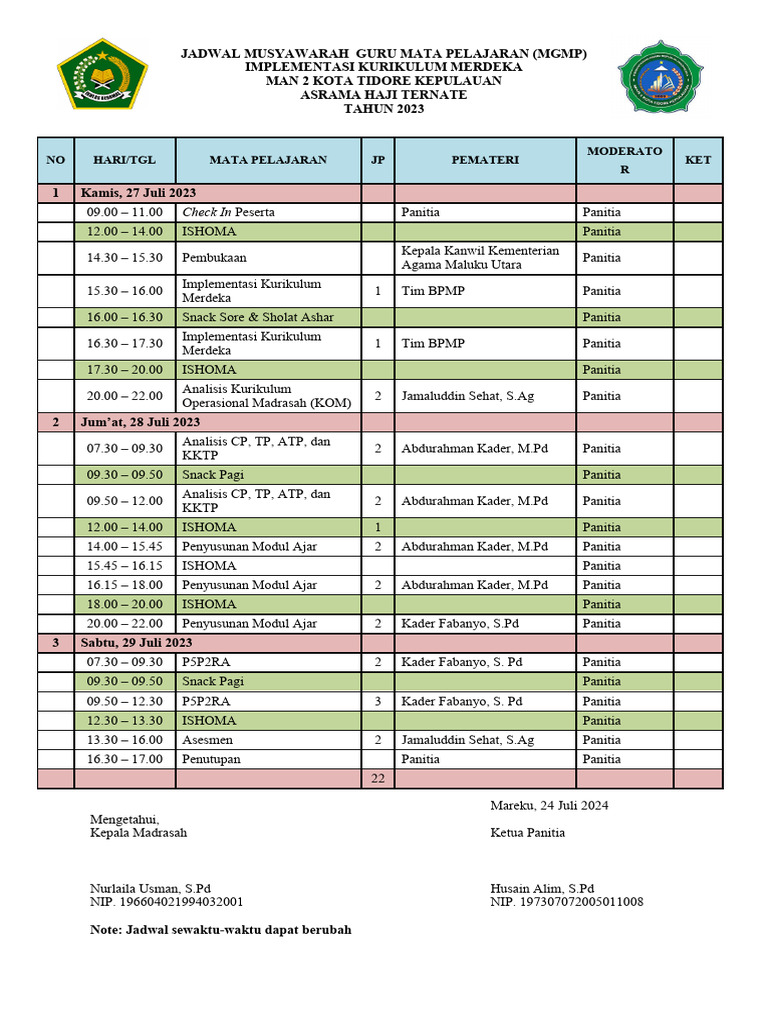 Jadwal MGMP 2023 | PDF